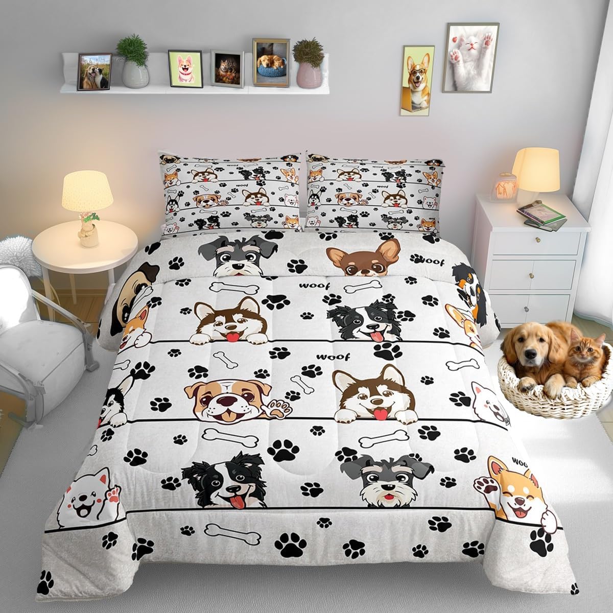 Amazon.com: Manfei Cartoon Puppy Twin Size Comforter Set,Cute Dog Pet ...