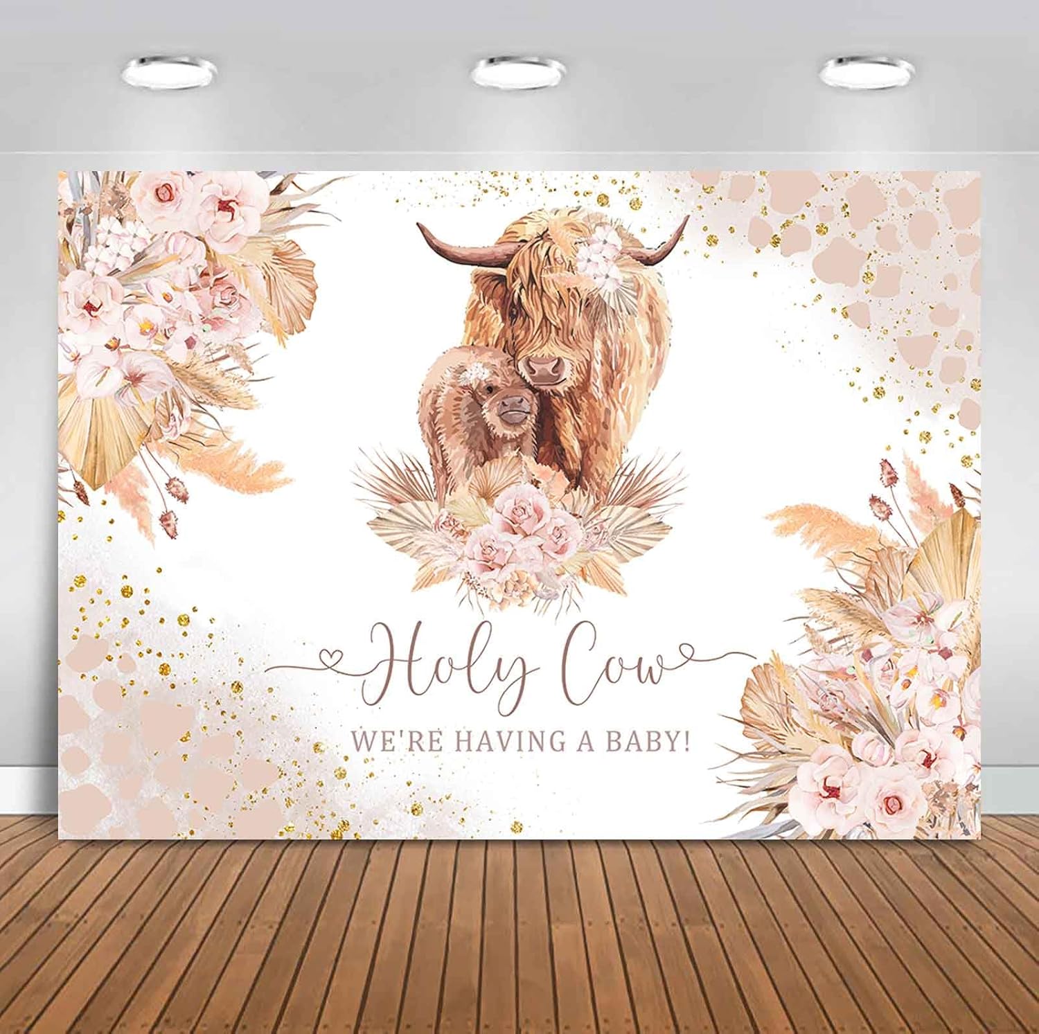 Amazon.com : Ayayiya Boho Holy Cow Baby Shower Backdrop Highland Cow We ...