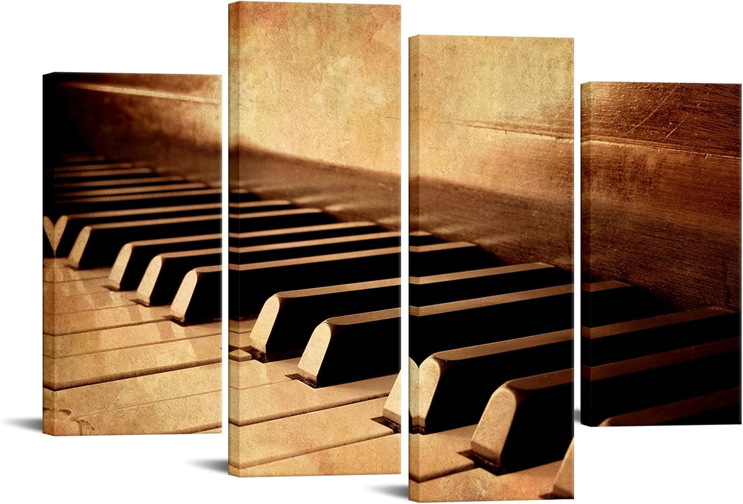 Amazon.com: LevvArts - 4 Panels Piano Wall Art Canvas Sepia Brown Music ...