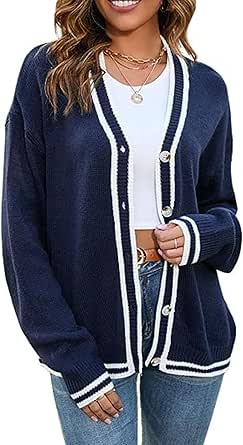 Cardigan Sweaters for Women 2024 Trendy Striped Color Block Button Down ...