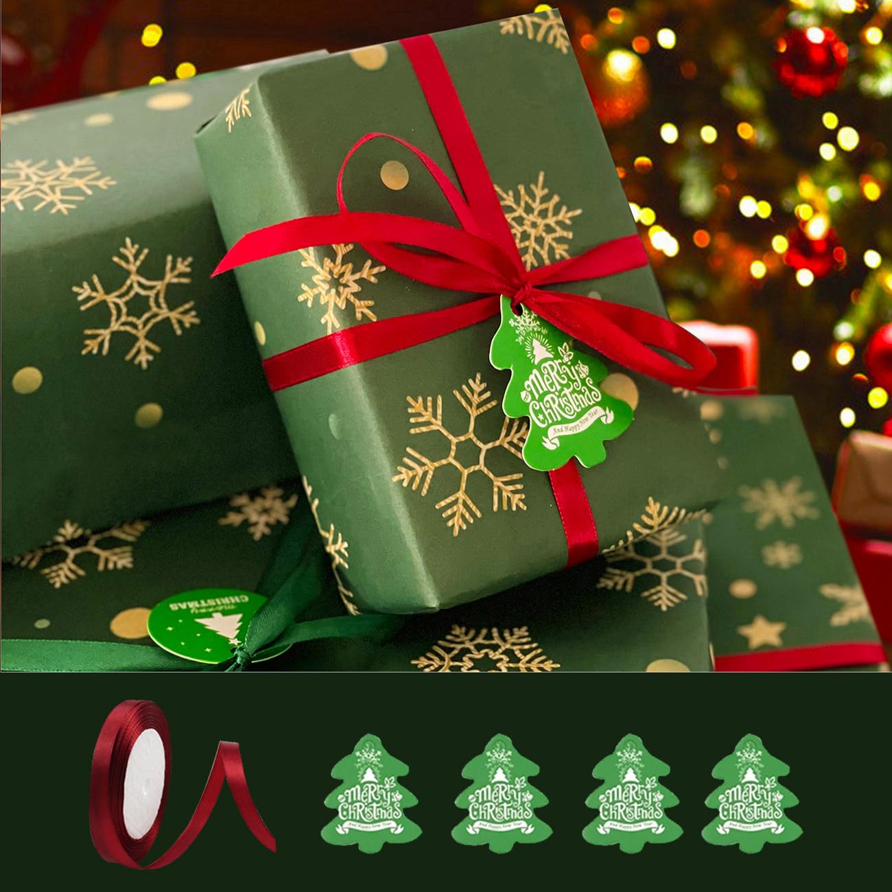 Green Christmas Wrapping Paper Recyclable Wrapping Paper Sheet Bundle ...