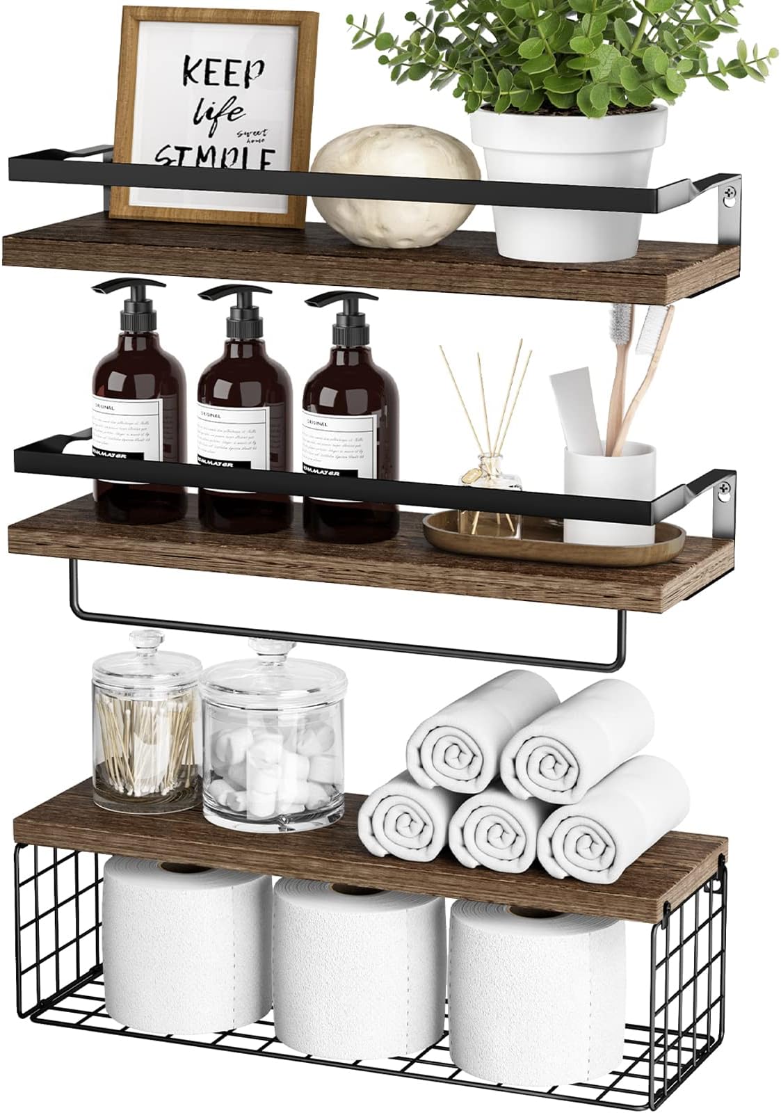 Amazon.com: WOPITUES Floating Shelves for Bathroom Wall Decor Sign ...