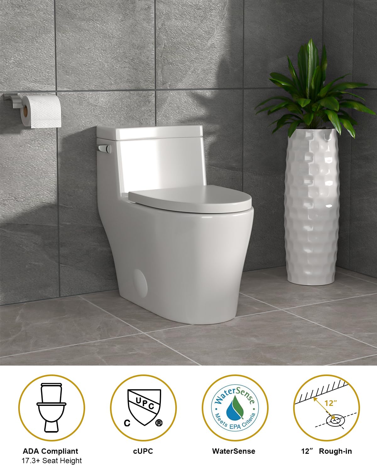 Snapklik.com : Dcolora One Piece Toilet Cyclone Single Flush 1.28 GPF ...