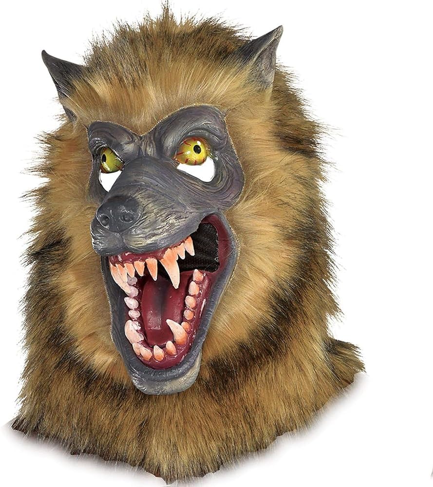 Amazon.com: Realistic Brown Faux Fur Werewolf Full Head Plastic Mask ...