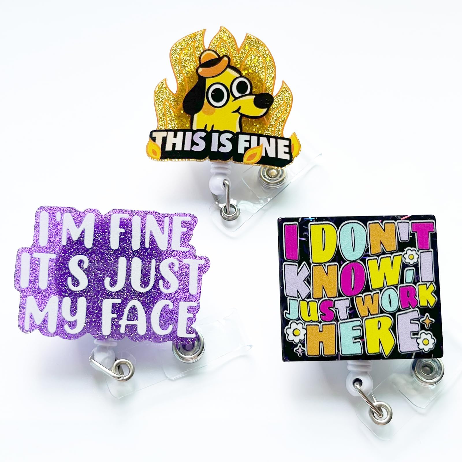 Amazon.com : I'm Fine It's Just My Face Badge Reel with Swivel ...