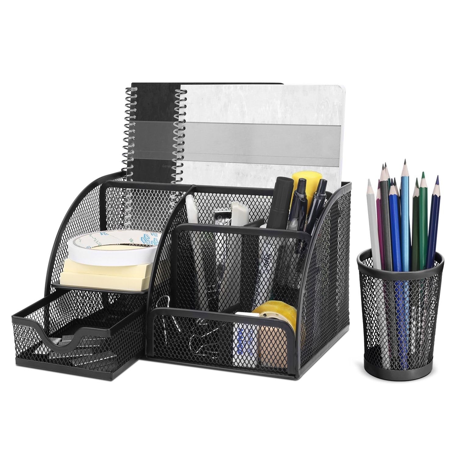 Snapklik.com : Flexzion Desk Caddy Organizer Set (Black) - Metal Mesh ...