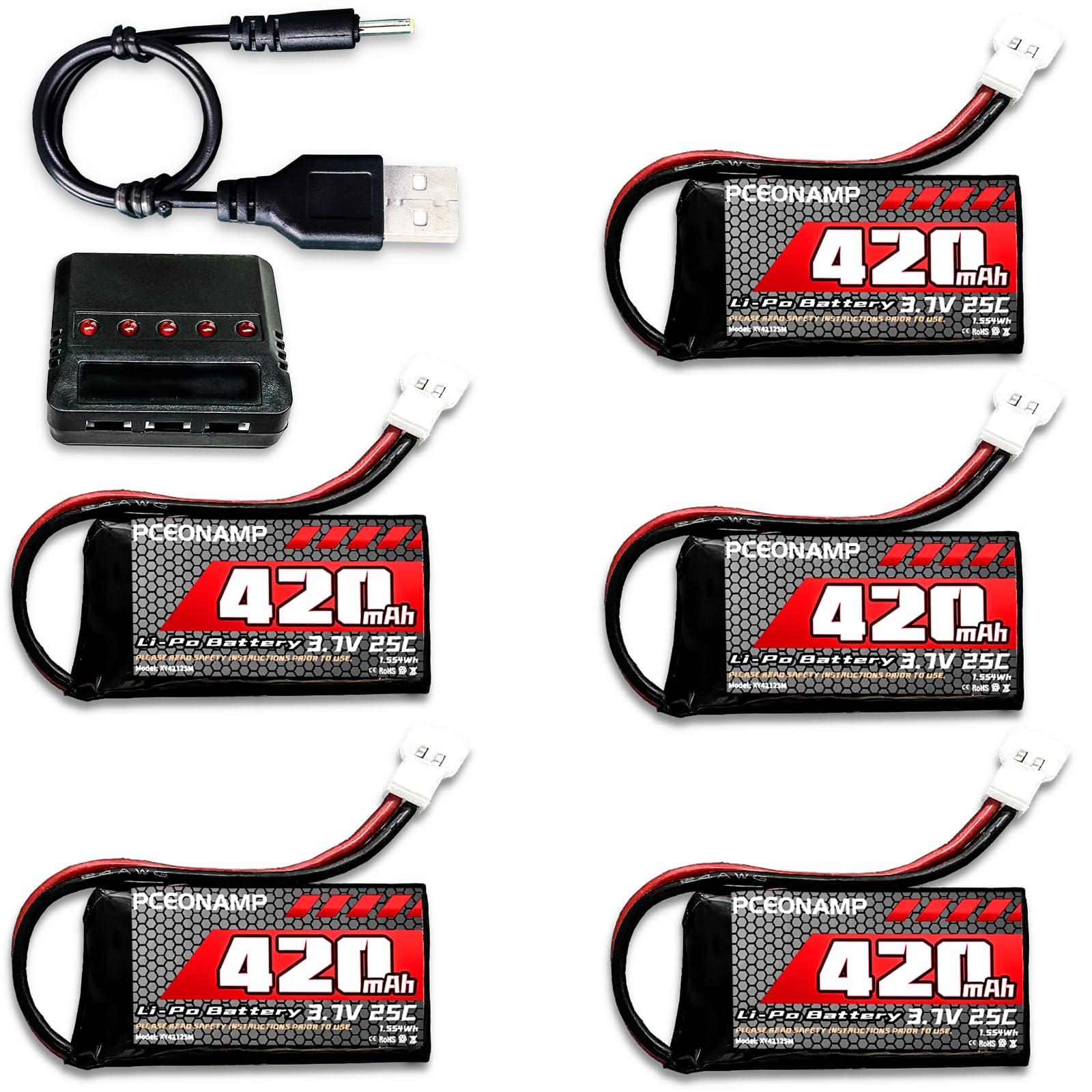 Amazon.com: PCEONAMP 3.7V Battery 420mAh 25C with Molex Plug 5 Pieces ...