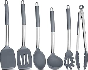 Onader Grey Kitchen Utensils Set, 6 Pieces Silicone Cooking Utensils ...