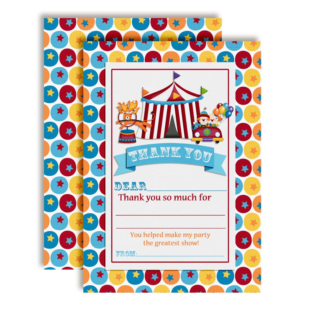 Buy Circus Carnival Birthday Thank You Notes for Kids, Ten 4" x 5.5 ...