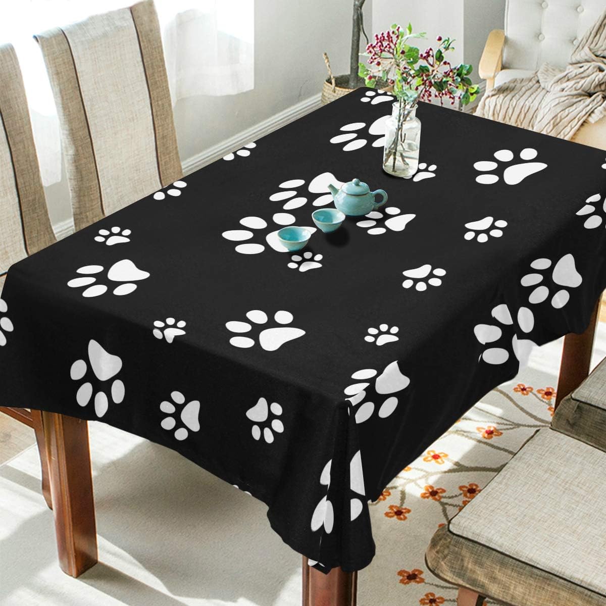 Amazon.com: WOZO Rectangular Cute Puppy Pug Dog Paw Print Tablecloth ...
