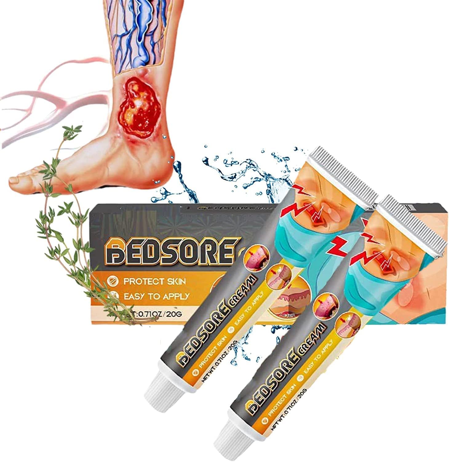 2 Piece Bed Sore Treatment Cream, 20g Bed Sore Cream, Pressure Sore ...