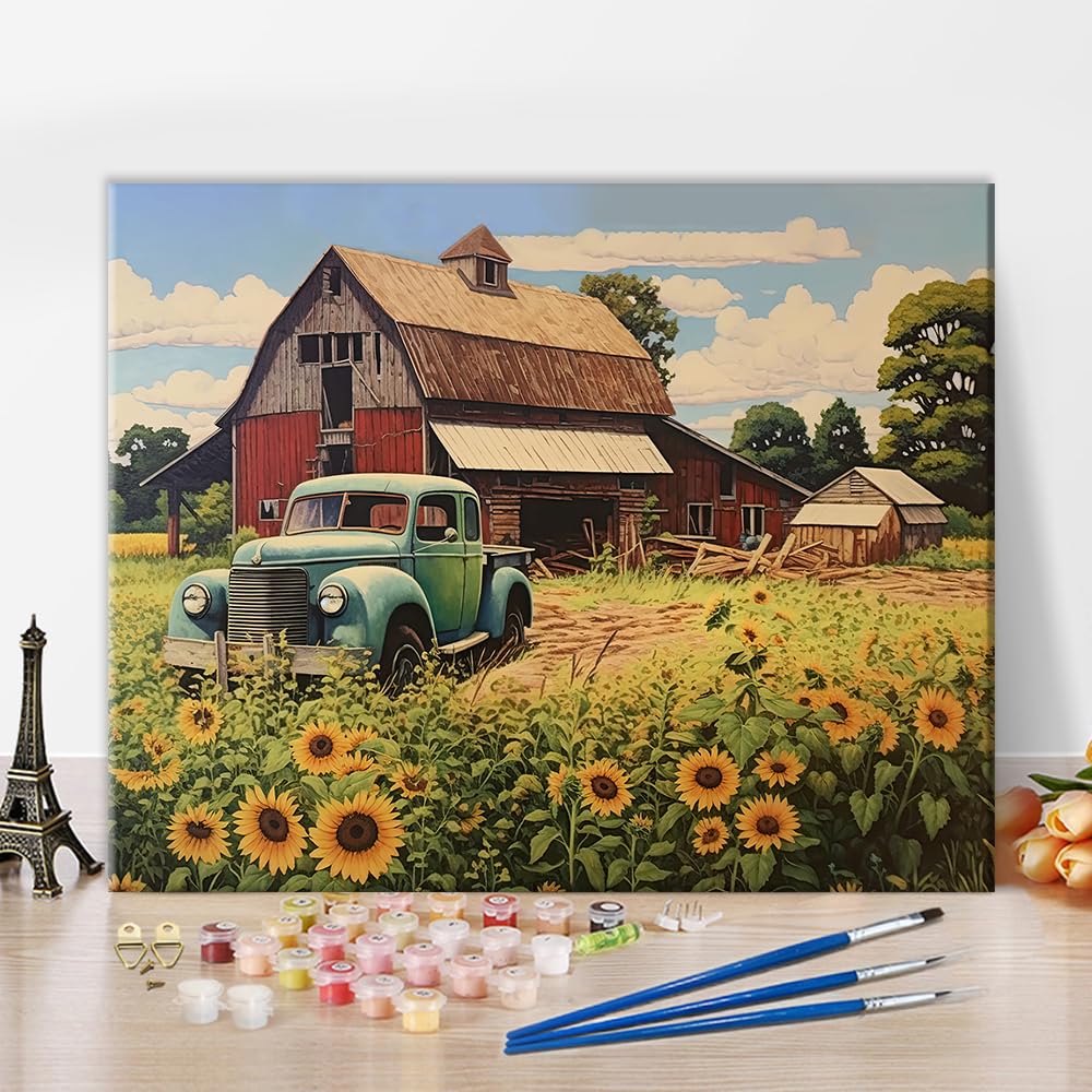 Amazon.com: Old Farm House Paint by Numbers for Adults Acrylic Red Barn ...