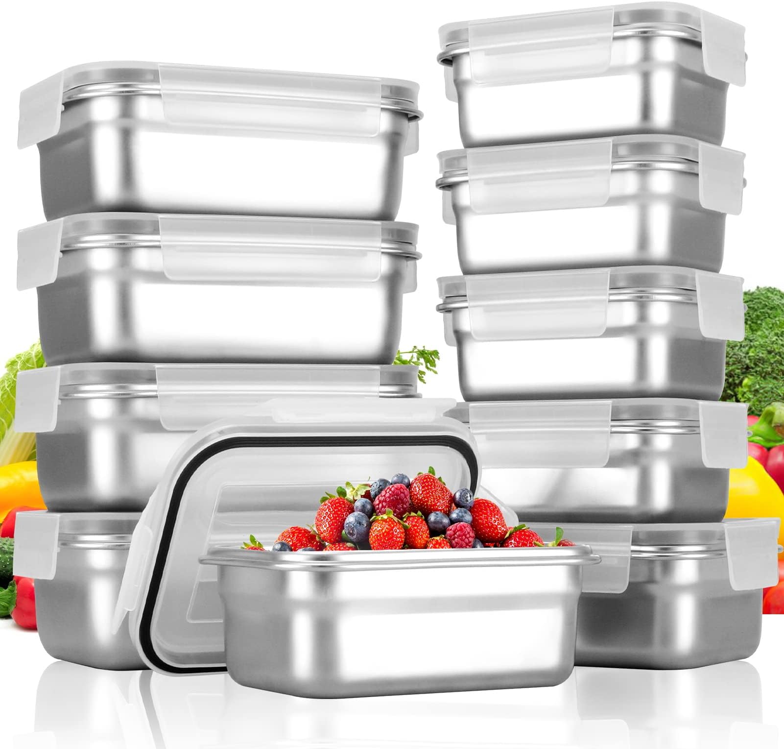 Amazon.com: Layhit 10 Set 304 Stainless Steel Food Containers with Lids ...