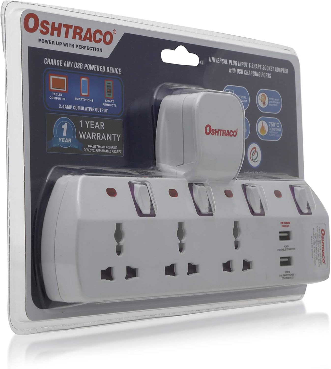 Oshtraco Universal Plug Input T-Shape Socket Adapter: Buy Online at ...