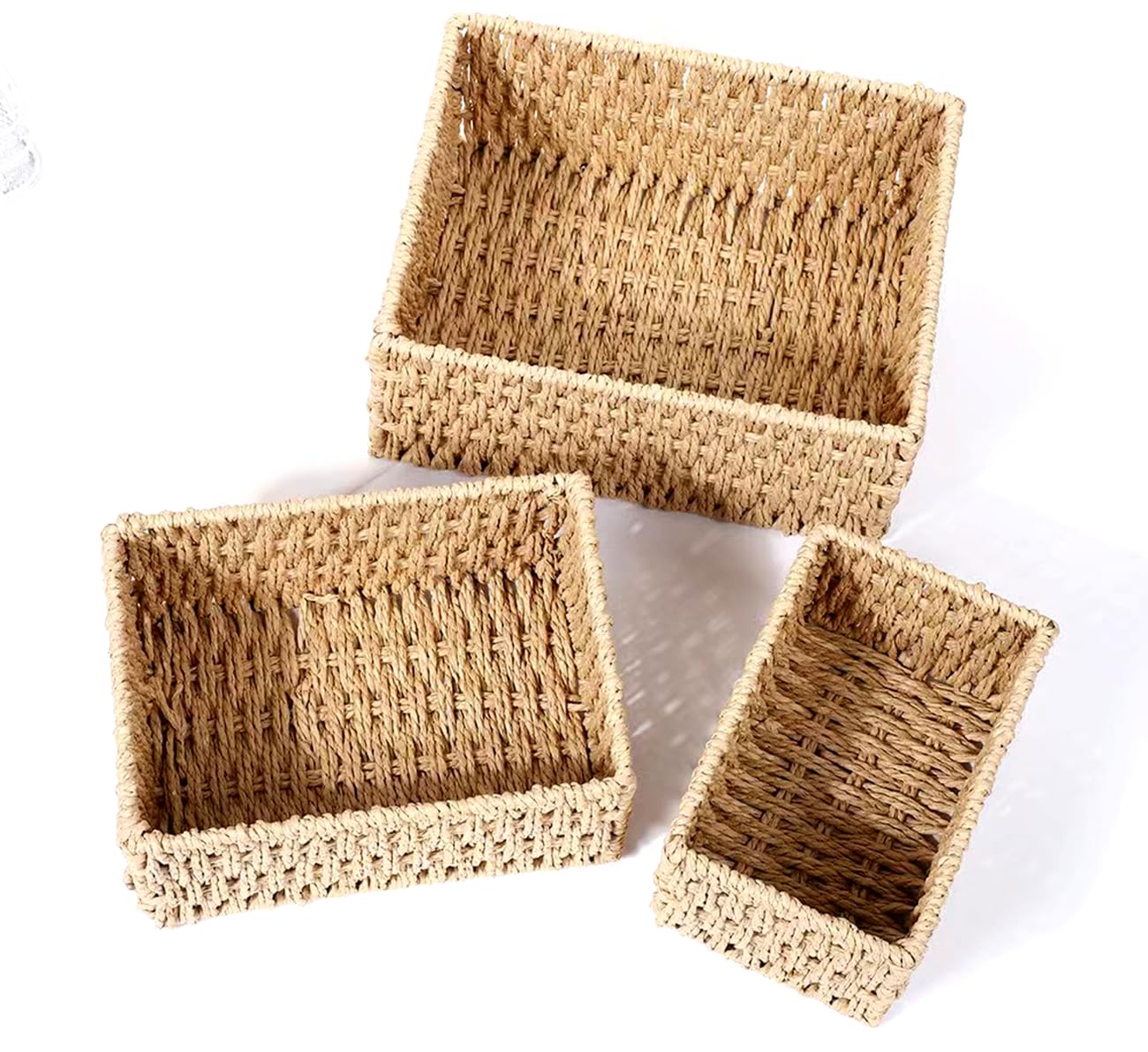 NAVACALA Set of 3 Small Seagrass Baskets, Square Storage Cube Bins for ...