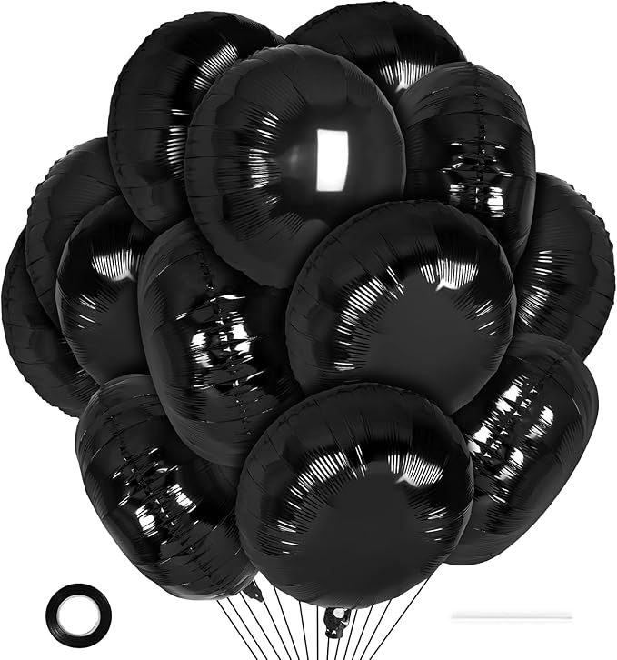 Amazon.com: 20 Pcs Black Round Shaped Balloons,18 Inch Round Foil ...