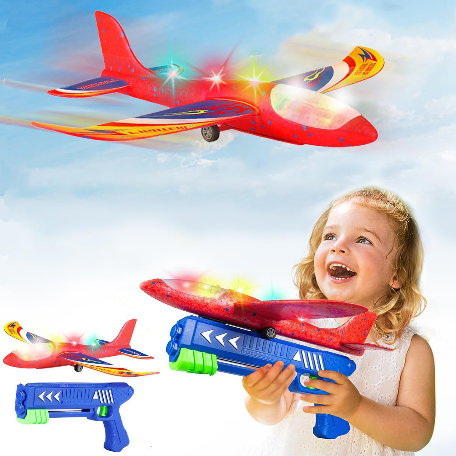 Amazon.com: Airplane Toys with Launcher, Foam Glider Led Plane, 2 ...
