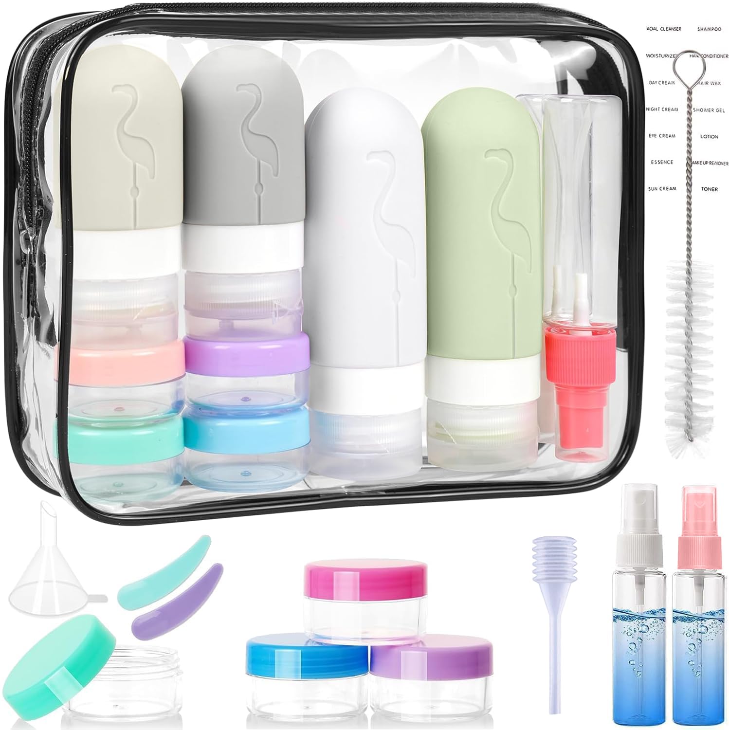 Juego de 17 Botellas de Viaje de Silicona, Aprobado por la TSA, con ...