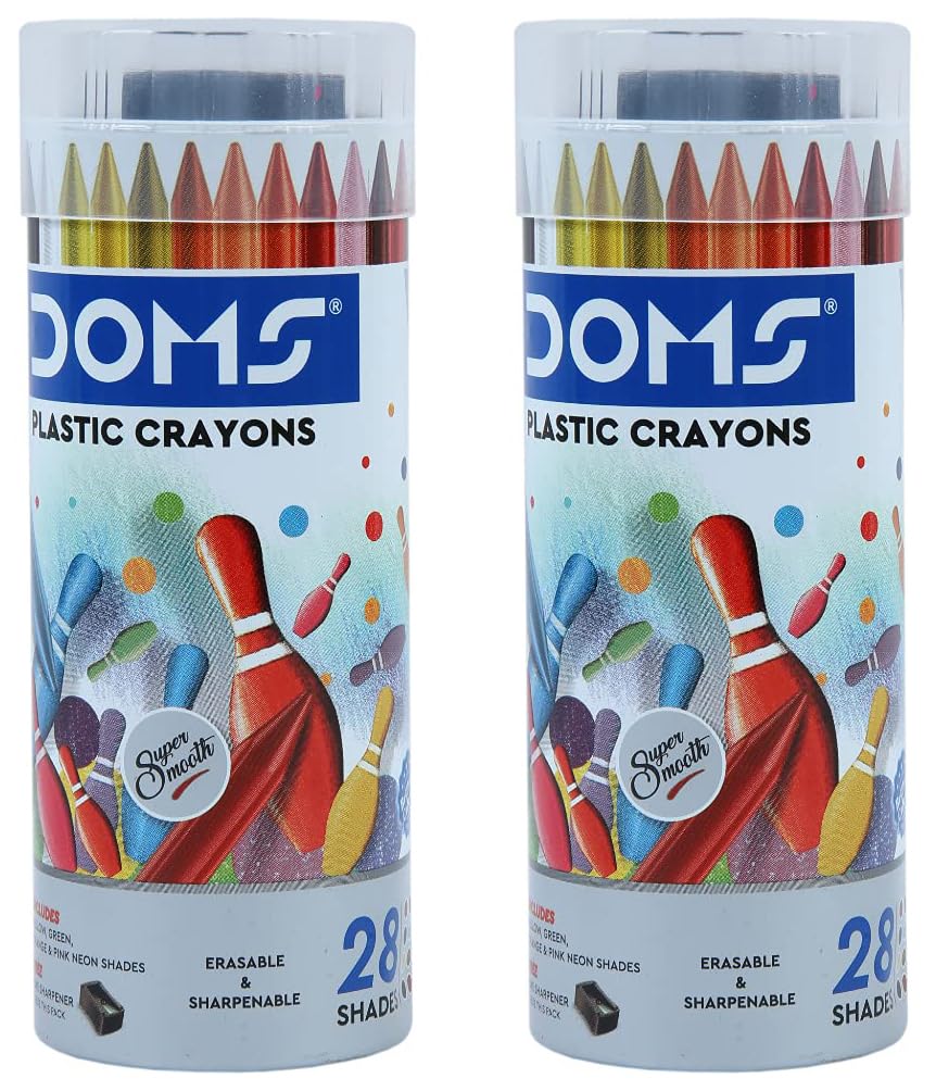 Doms 28 Shades Erasable Plastic Crayons Round Tin Box | Smooth & Even ...