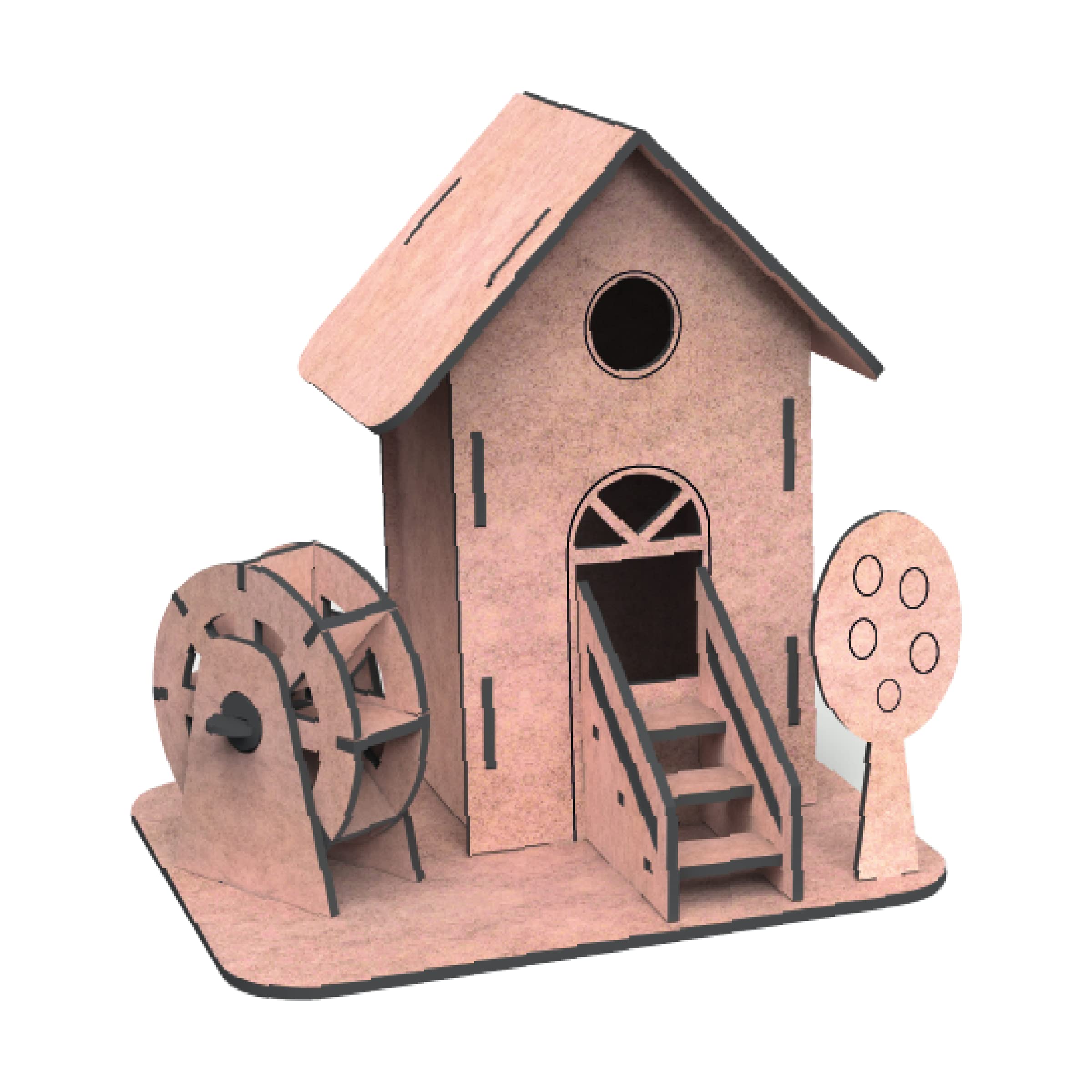 Wooden Water Mill Model Kit for Painting with Paints and Brush. MDF ...