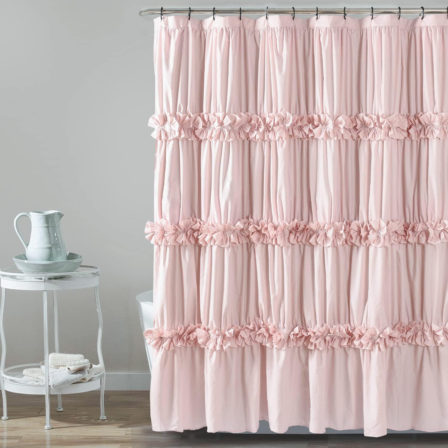 Amazon.com: GARSTYLE Blush Ruffle Diamond Fabric Shower Curtain for ...