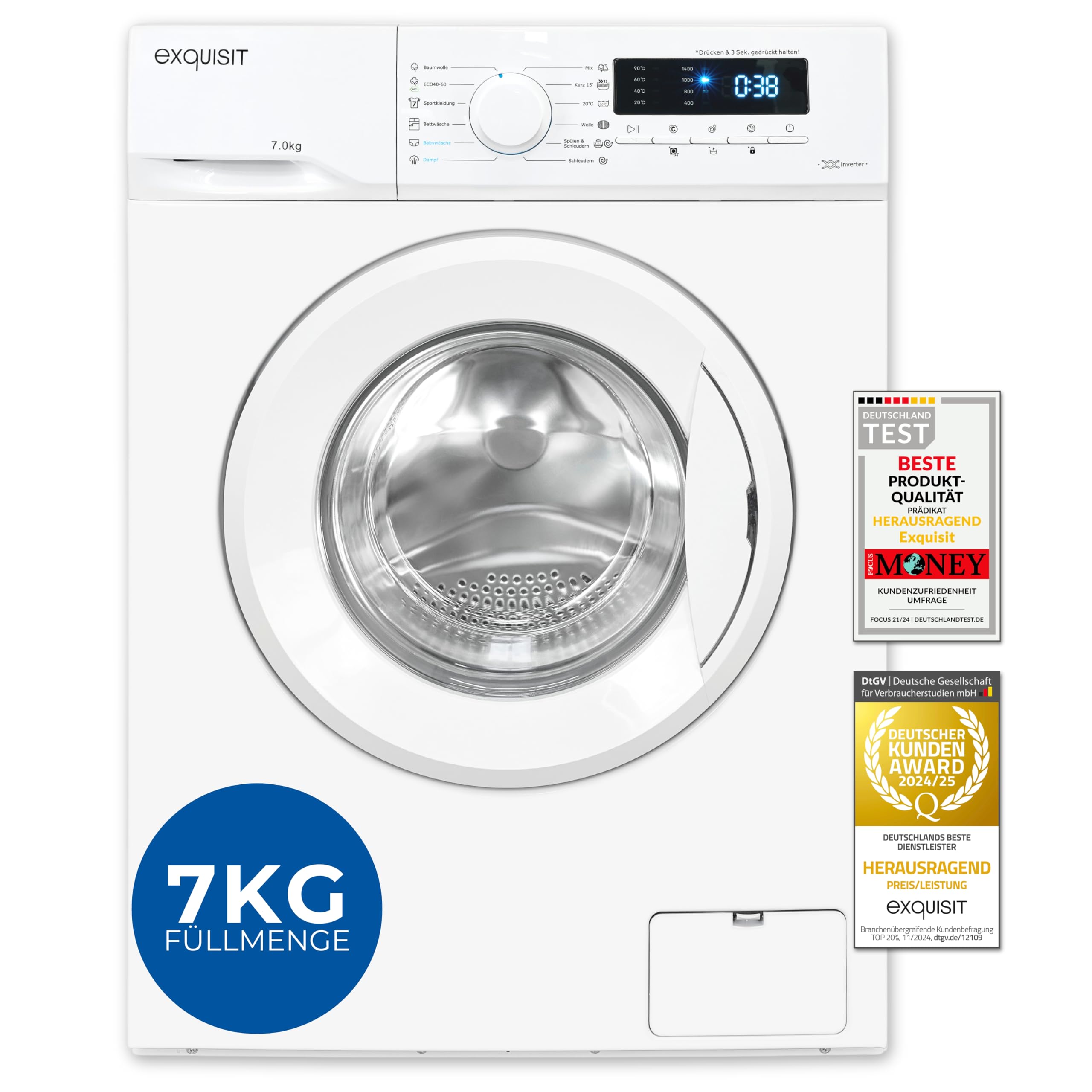 Exquisit Waschmaschine 7kg, Energieeffizienzklasse A, max. 1400 U/Min ...