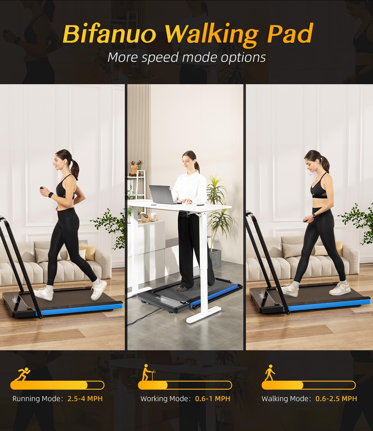 Snapklik.com : Bifanuo 2 In 1 Folding Treadmill, Smart Walking Running ...