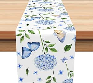 Amazon.com: OFILA Watercolor Hydrangea Flower Table Runner 13x48inch ...