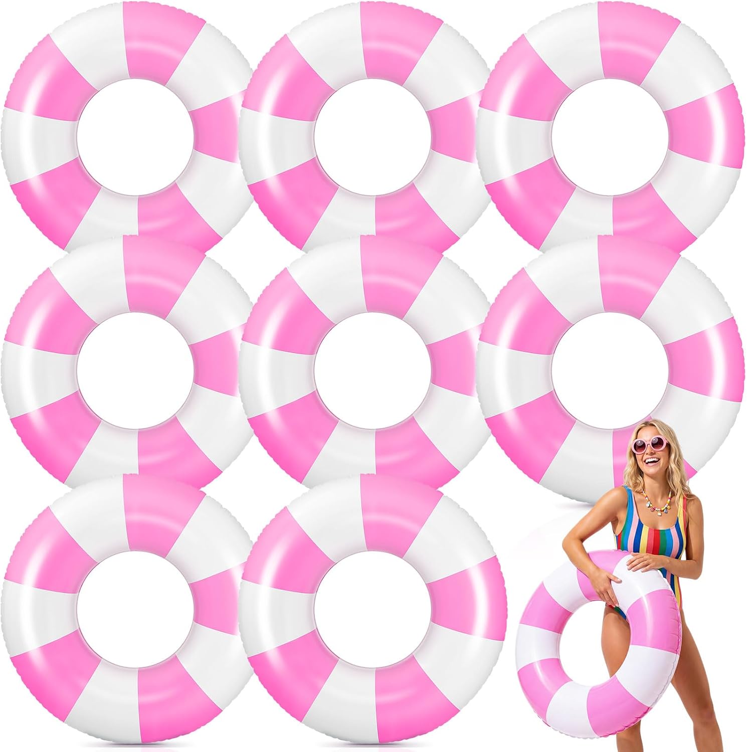Amazon.com: Gemscream Pink 8 Pcs Large Inflatable Pool Floats for Adult ...