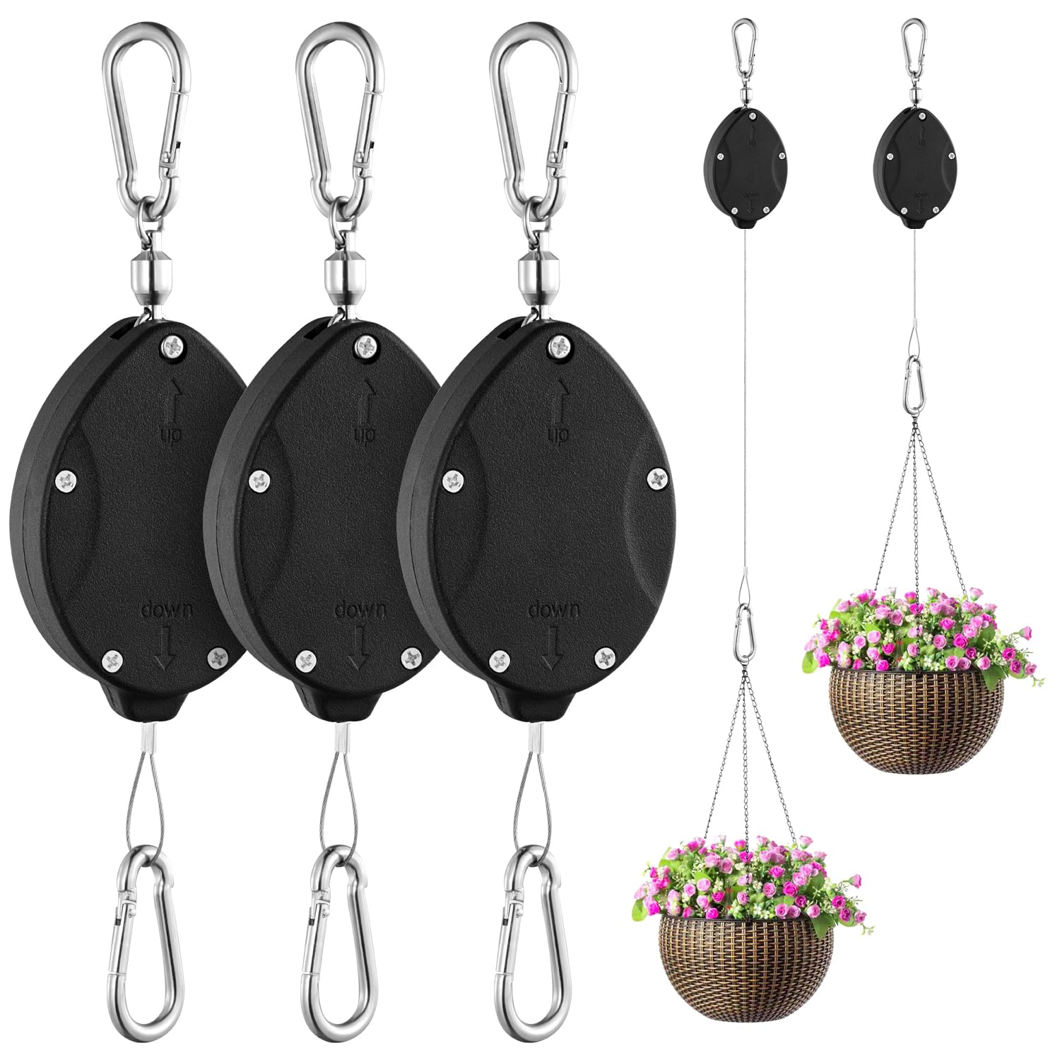 Amazon.com: FYRVEXENZI 3 Pack Retractable Plant Hanger, Plant Pulleys ...