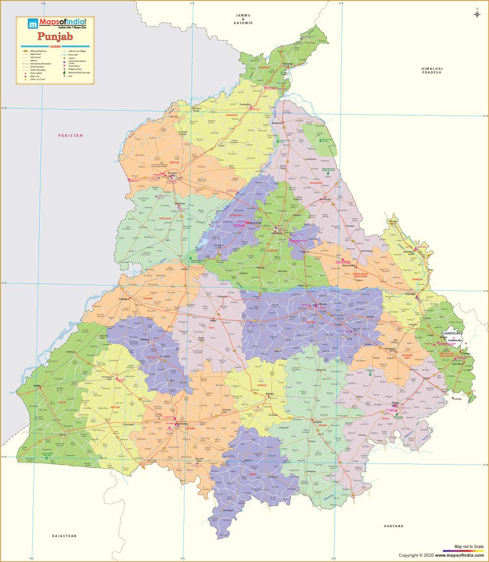 Punjab State Map India Map Country State Punjab Vector Template Stock