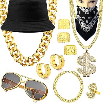 Amazon.com: Fejapa 80s 90s Hip Hop Pimp Costumes Kit for Men Women DJ ...