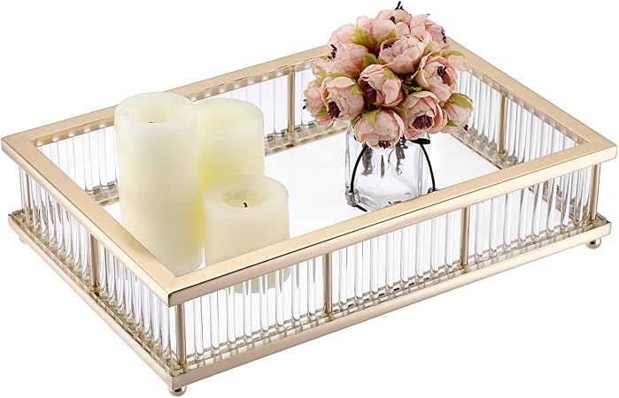 Amazon.com: Hipiwe Glass Vanity Tray Vintage Makeup Tray with Acrylic ...