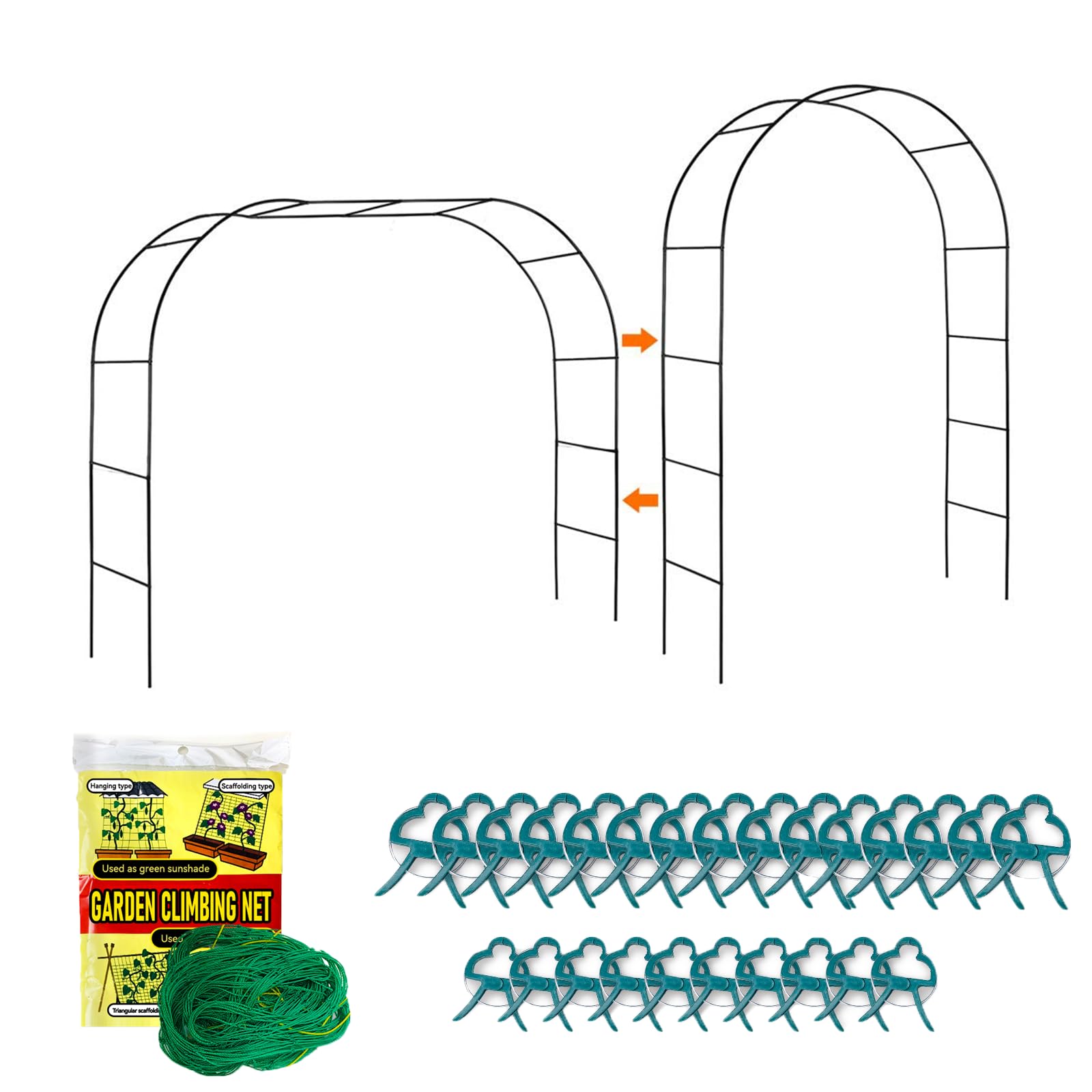 Mr.Ton Garden Arch with Garden Trellis Netting and Garden Clips, Garden ...
