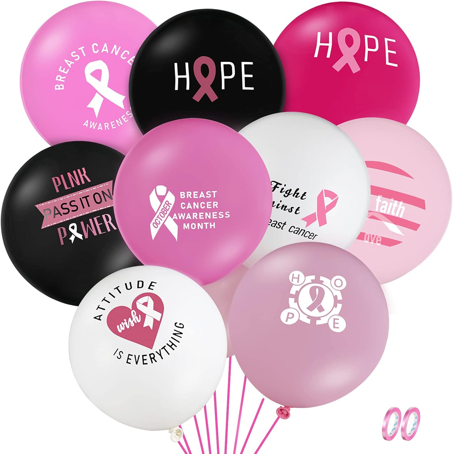 Amazon.com: 45 Pieces Breast Cancer Awareness Balloons 12 Inches Breast ...