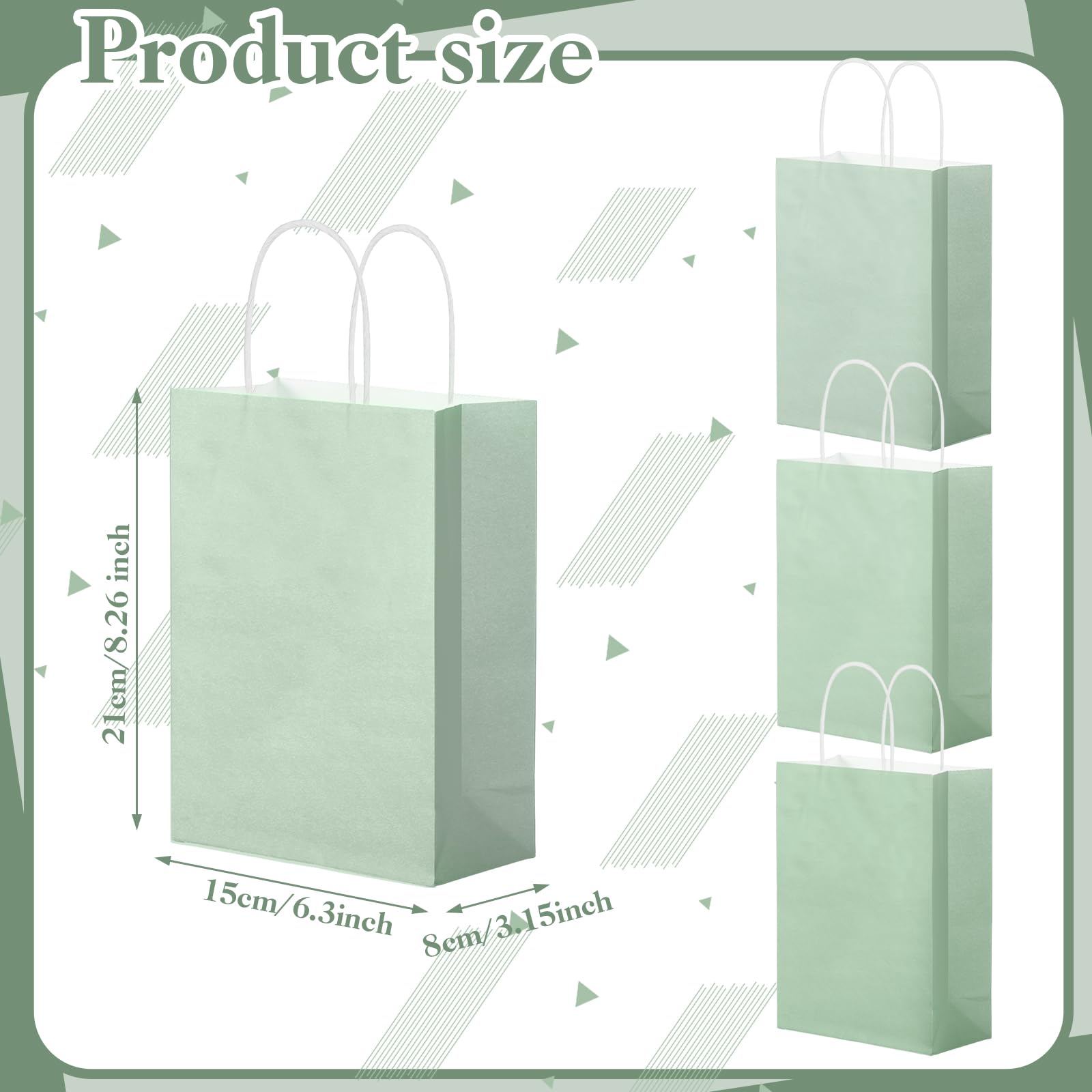 Tenceur 100 Pcs Sage Green Gift Bags Sage Green Kraft Paper Bags with ...