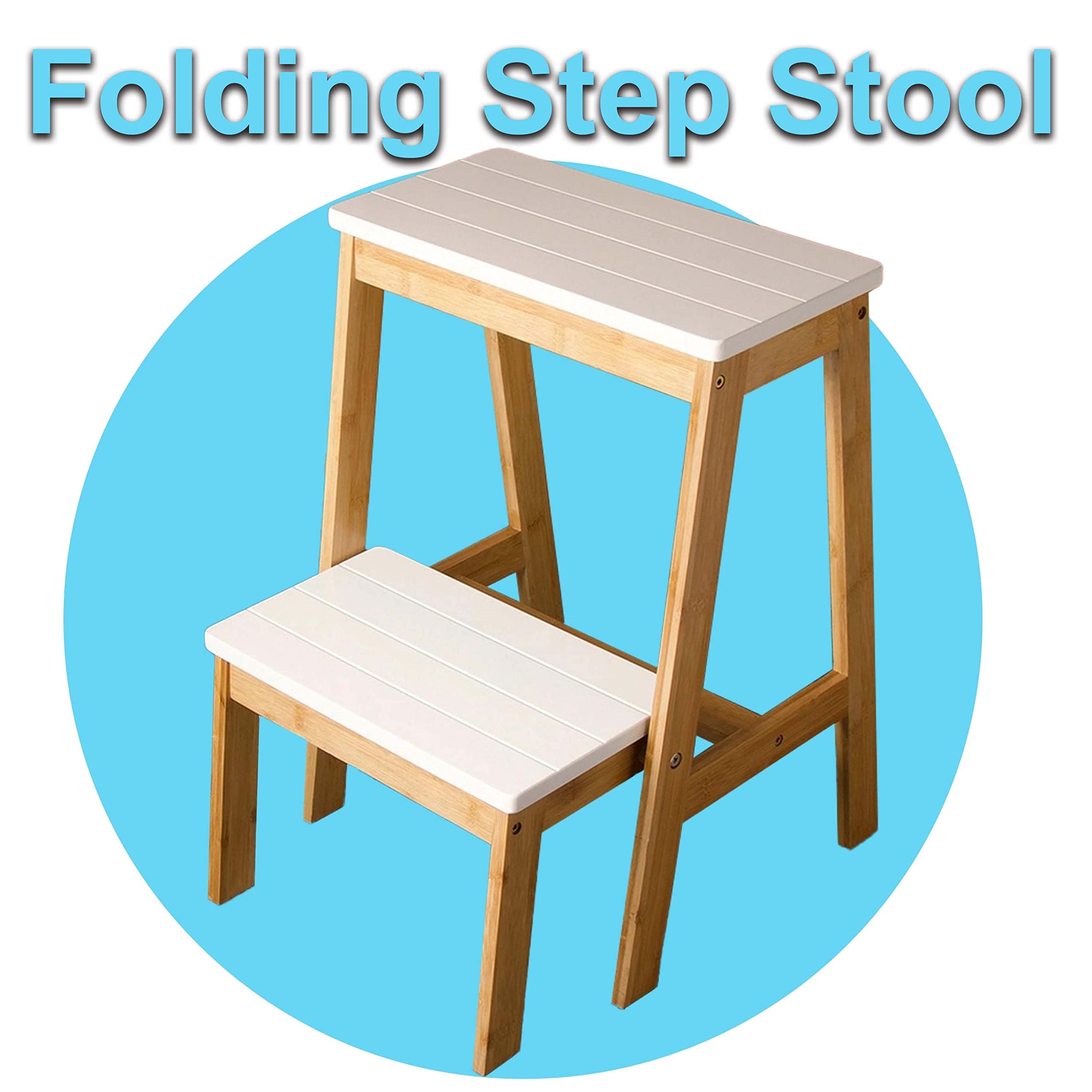 Small Stool Closet Step Stool Bamboo Folding Step Stool With Sturdy ...