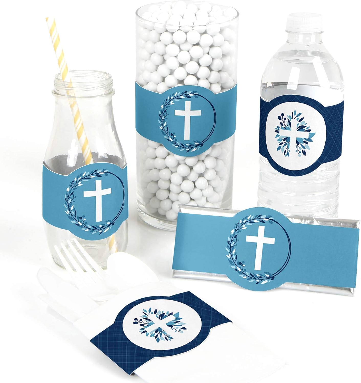 Amazon.com: Big Dot of Happiness Blue Elegant Cross - DIY Party ...