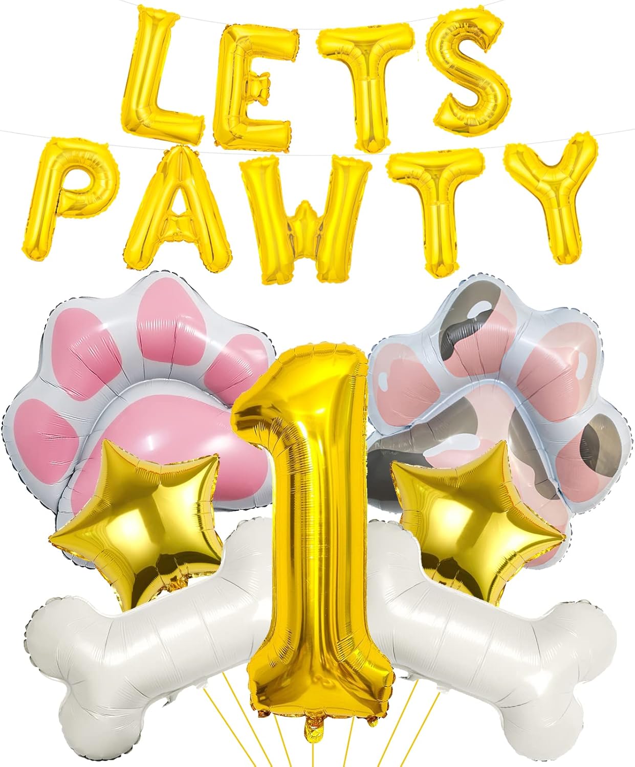 Amazon.com: Dog Balloons, Lets Pawty Balloons, Dog Paw Birthday Number Mylar Foil Balloons, Lets ...