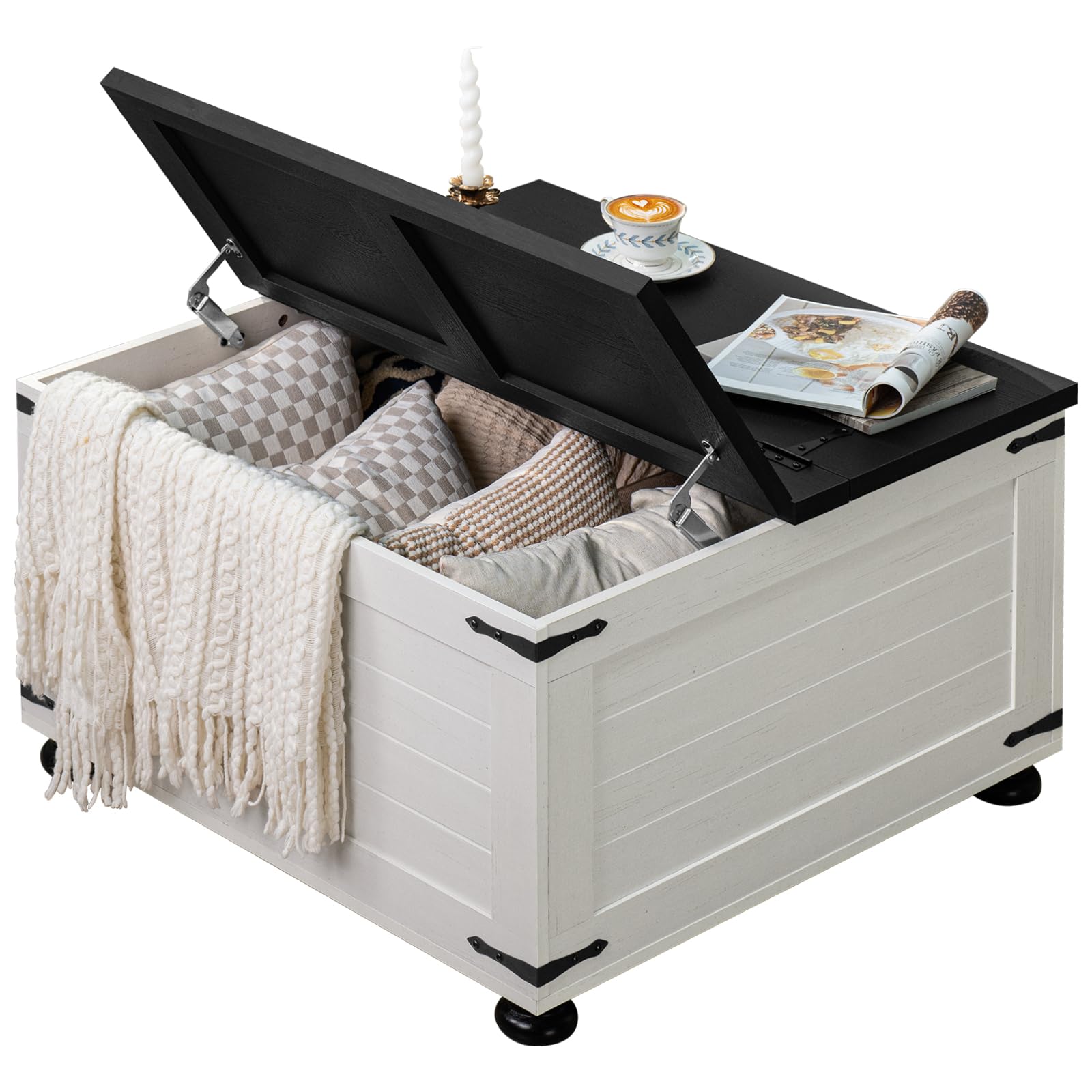 Amazon.com: Joaxswe Farmhouse Coffee Table with Hidden Storage, Large ...