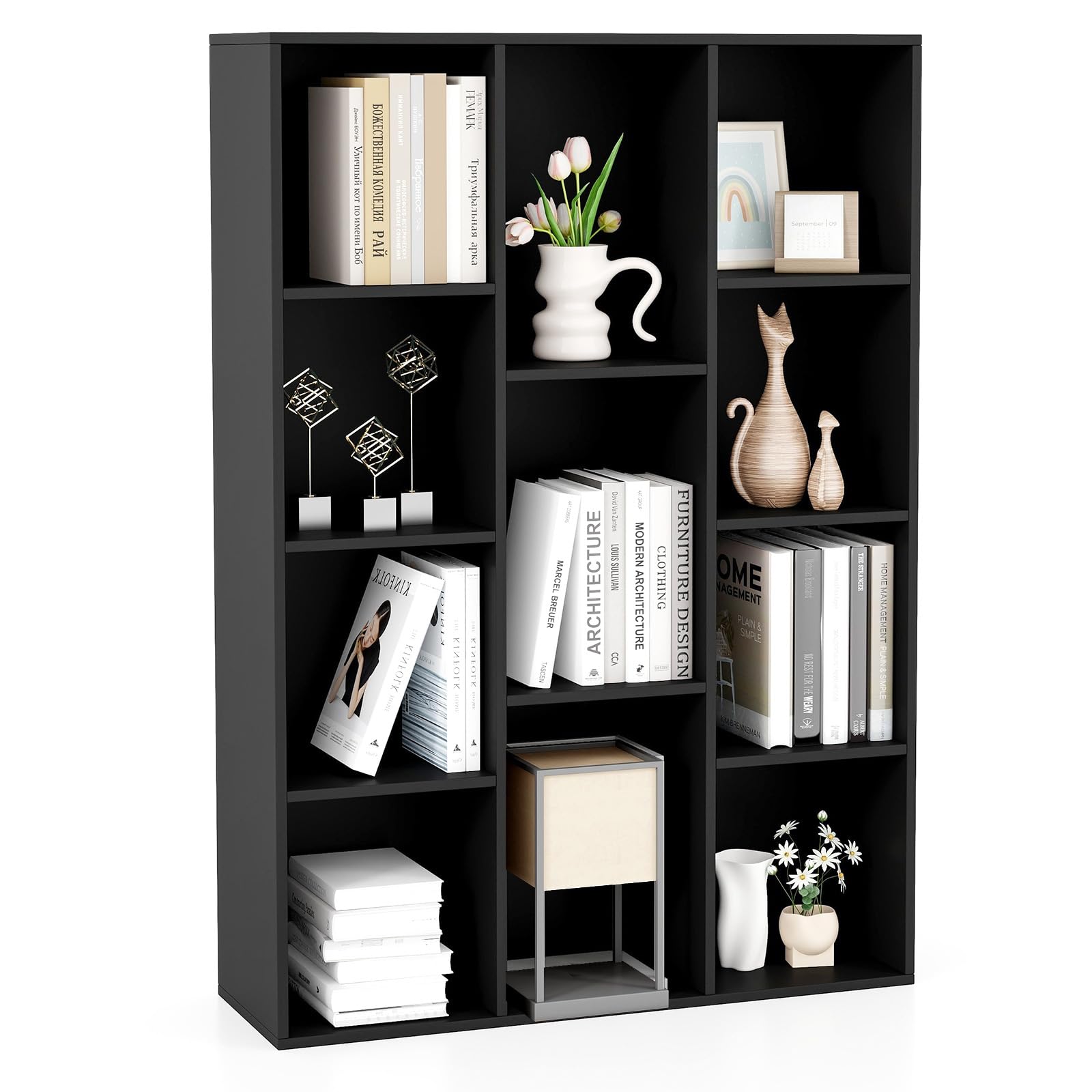 COSTWAY 11-Cube Bookcase, Wooden Book Storage Organizer Display Cabinet ...