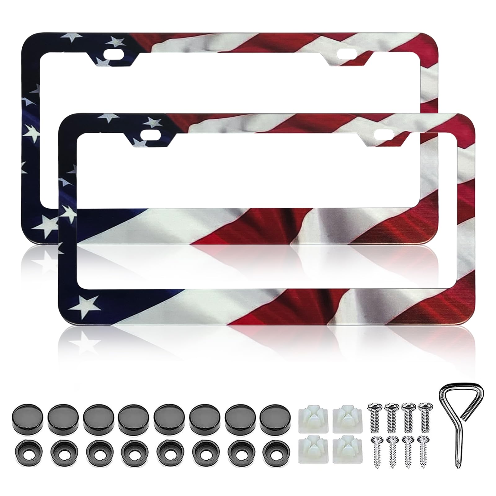 Amazon.com: Patriotic American Flag License Plate Frame Holder - 2 Pack ...