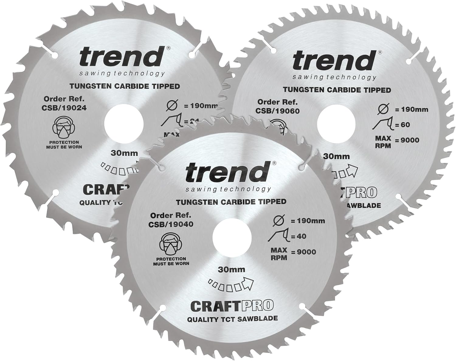 Trend Wood Circular Saw Blades, 190mm Diameter, 30mm Bore, 24/40/60 ...