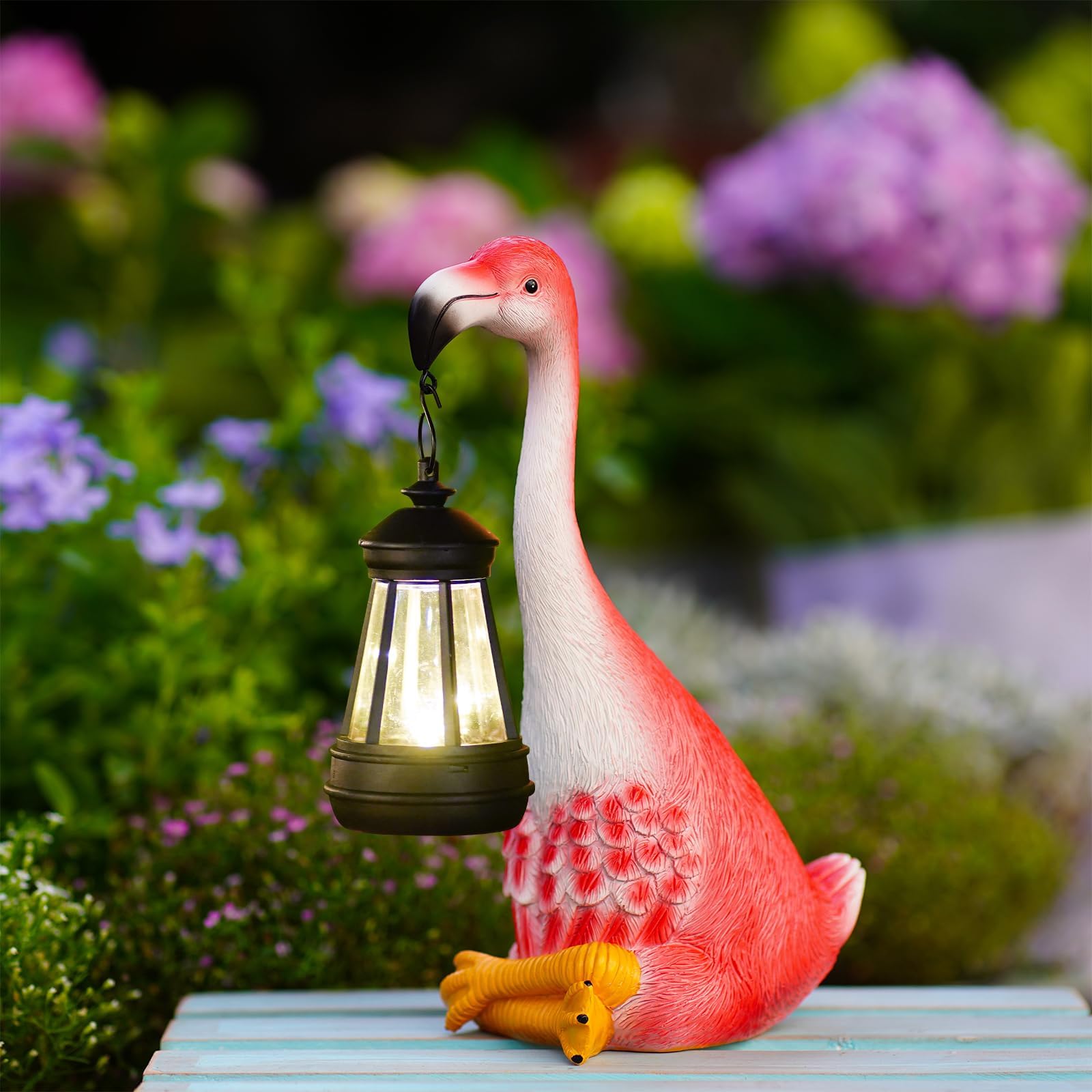 Solar-Powered Flamingo Statue - Resin Garden Decor for Lawn and Patio ...
