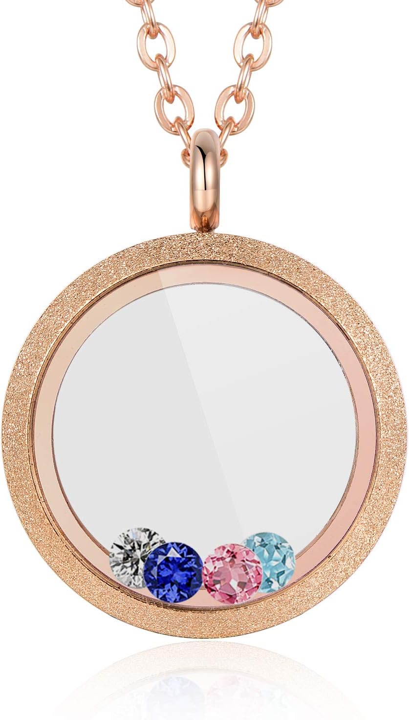 Amazon | EVERLEAD ラウンド ローズゴールド パークルガラス フローティングロケット 316L ステンレススチール 25ミリ ...