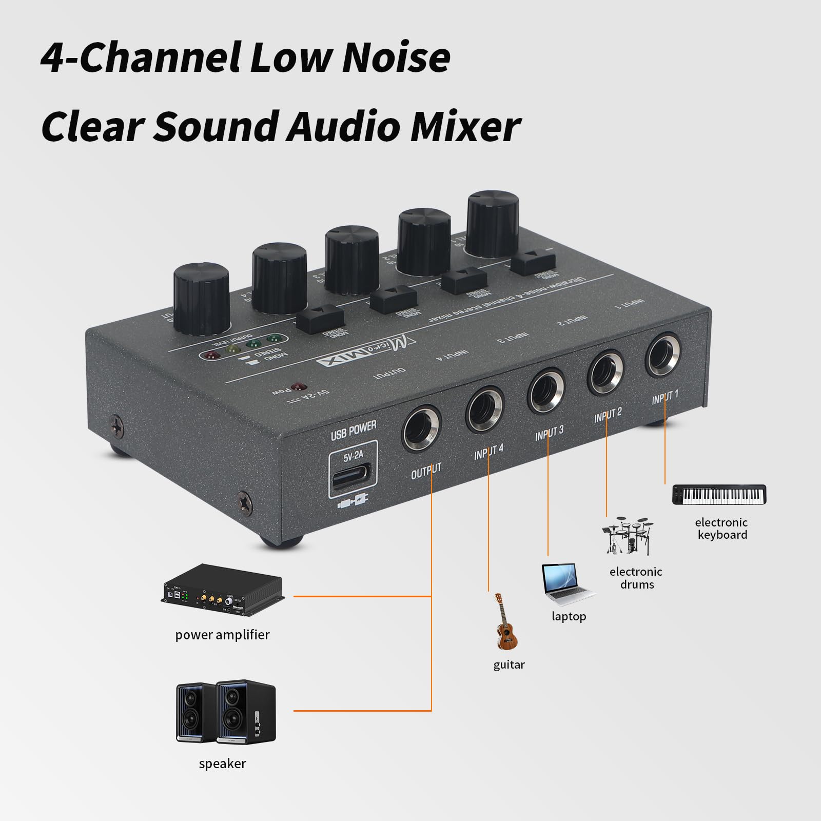 Snapklik.com : Audio Mixer Line Mixer, 4-Channel Stereo Line Mixer For ...