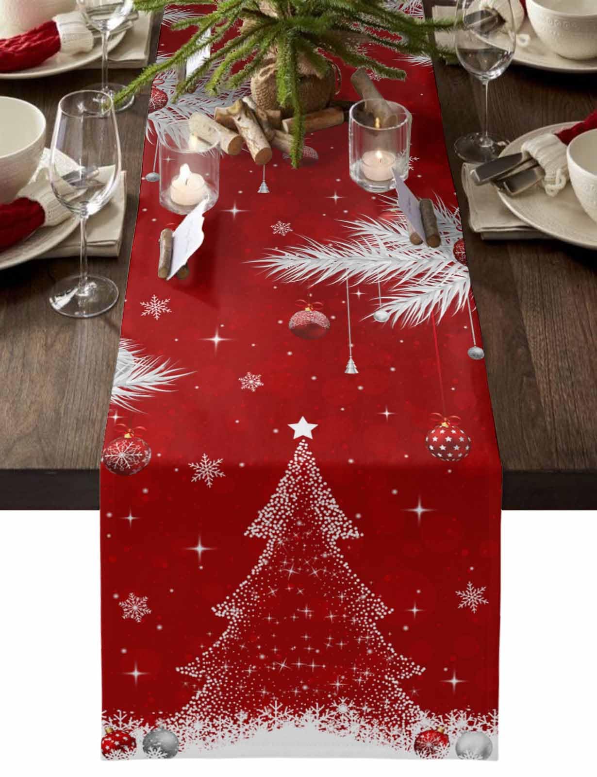 Amazon.com: Red Christmas Tree Bell Snowflake Table Runners 90 Inches ...