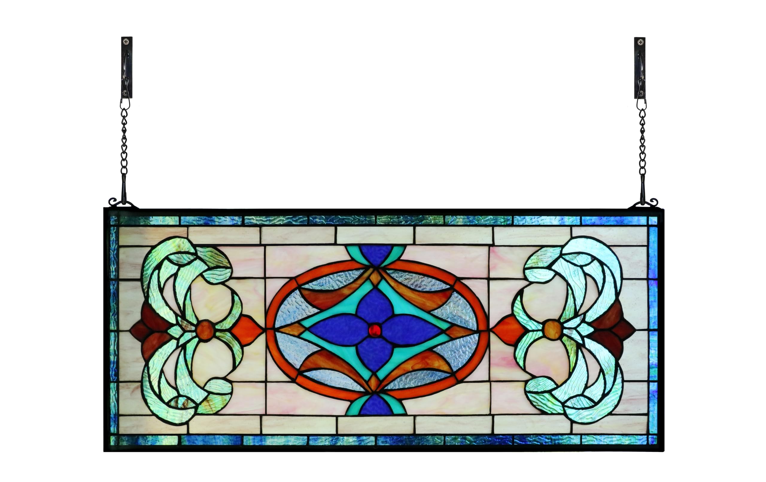 Amazon.com: Yogoart Extra Large Horizontal Blue Victorian Stained Glass ...
