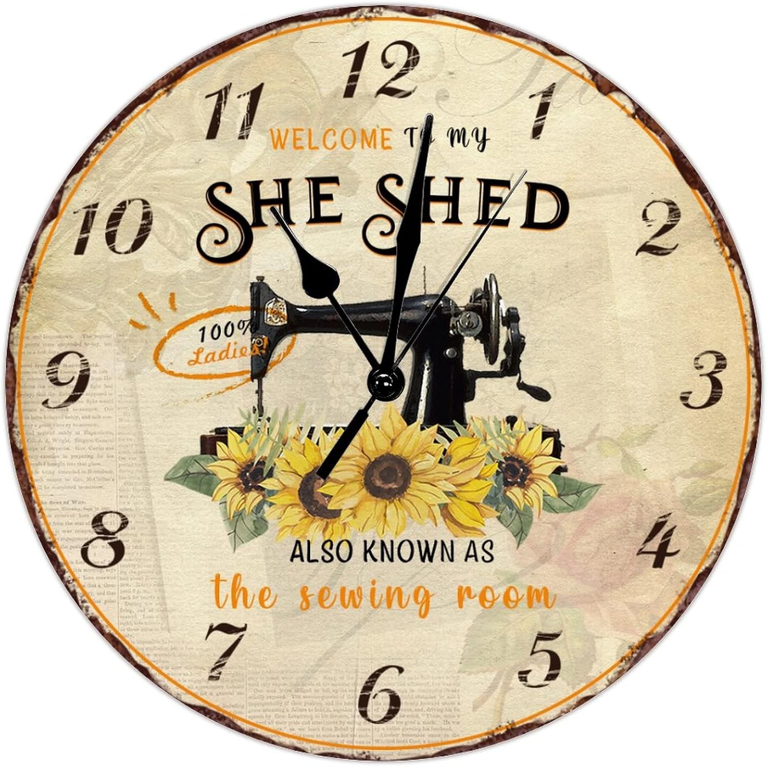 Amazon.com: Sewing Machine Floral Wall Clock Farmhouse Sewing Room ...