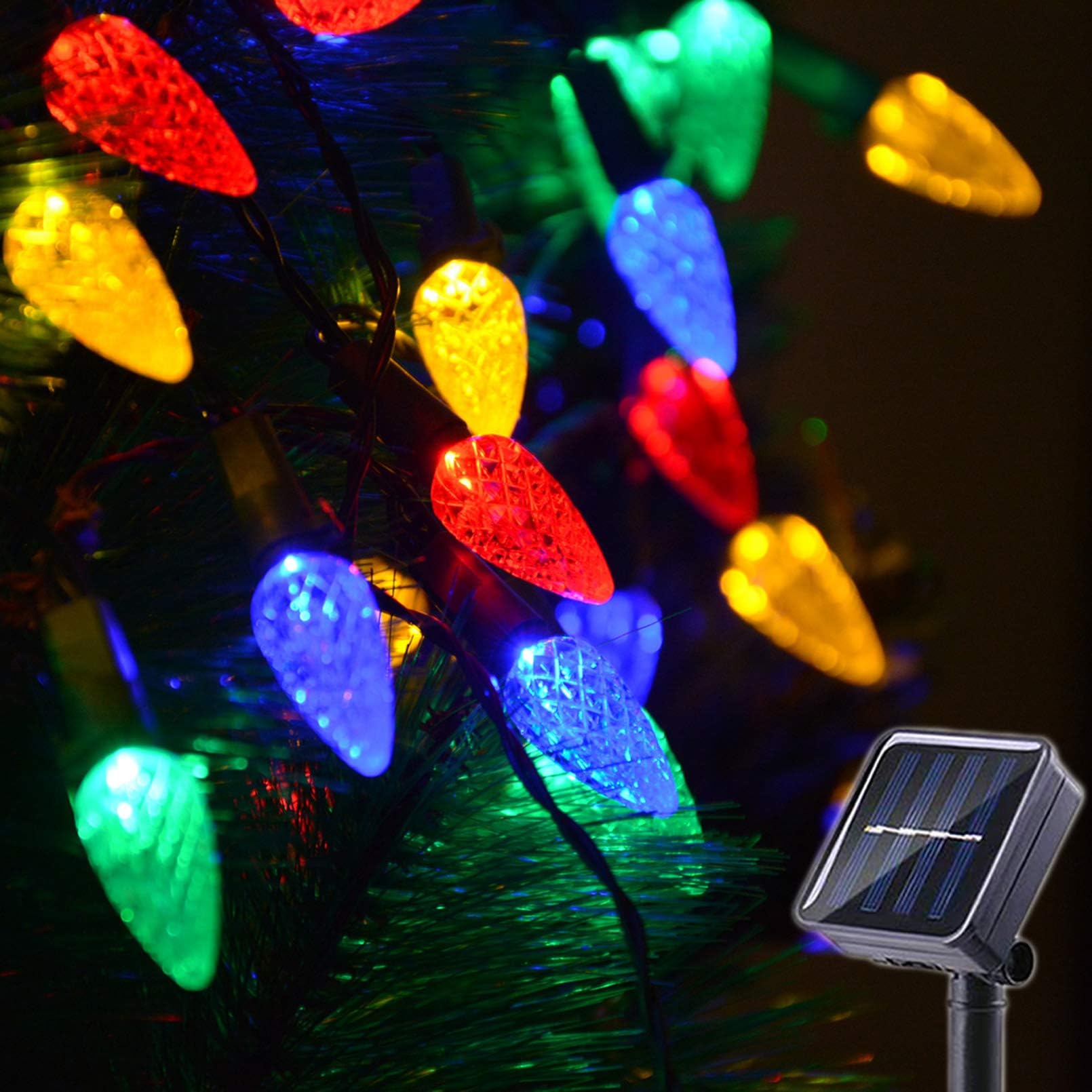 2 Pack Solar Christmas Lights Outdoor C6 Strawberry String Lights, LED ...